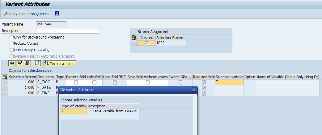 ABAP – Using dynamic variables in program selection screen variants | Spider's web